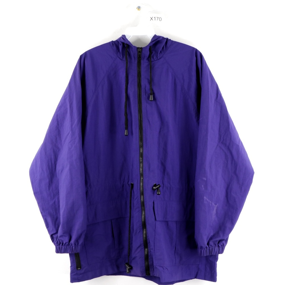 Vintage 90s Streetwear Hooded Rain Jacket Purple - Gem